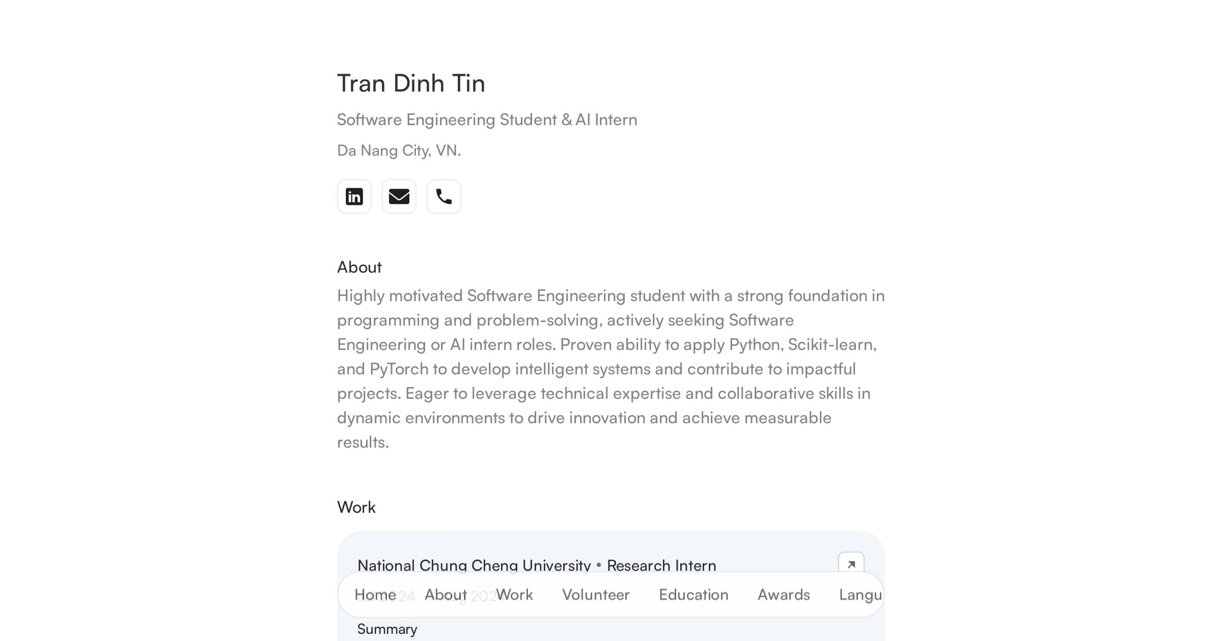Tran Dinh Tin - Software Engineering Student & Ai Intern - Software ...